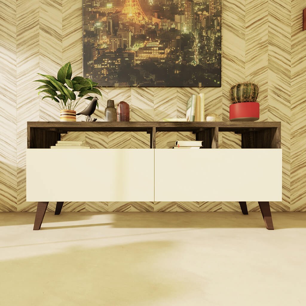 Rack Moderno para TV 49" com 2 Portas Carvalho e Cinamon | MadeiraMadeira