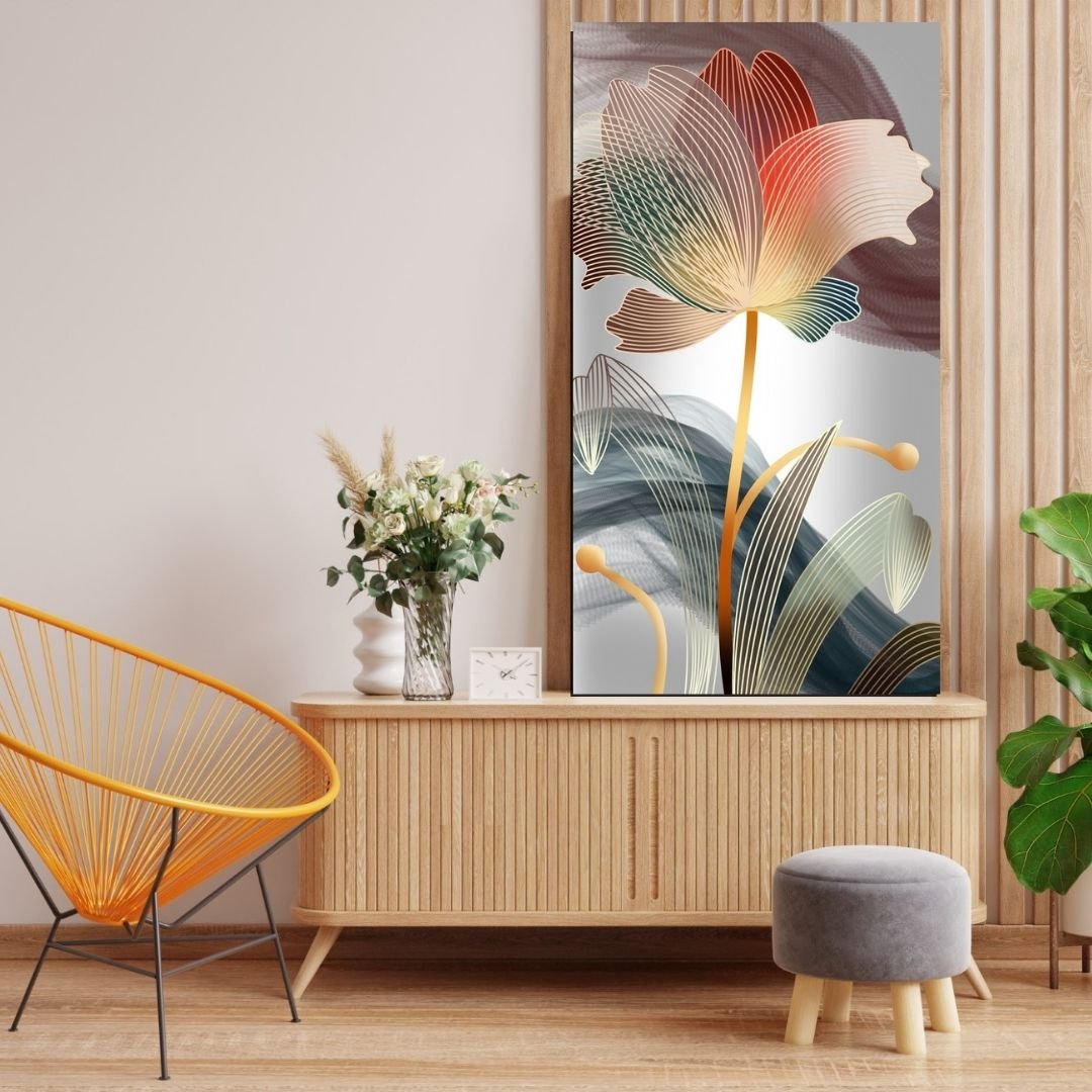 Quadro Decorativo - Flor com Linhas Abstratas - 150x85cm | MadeiraMadeira