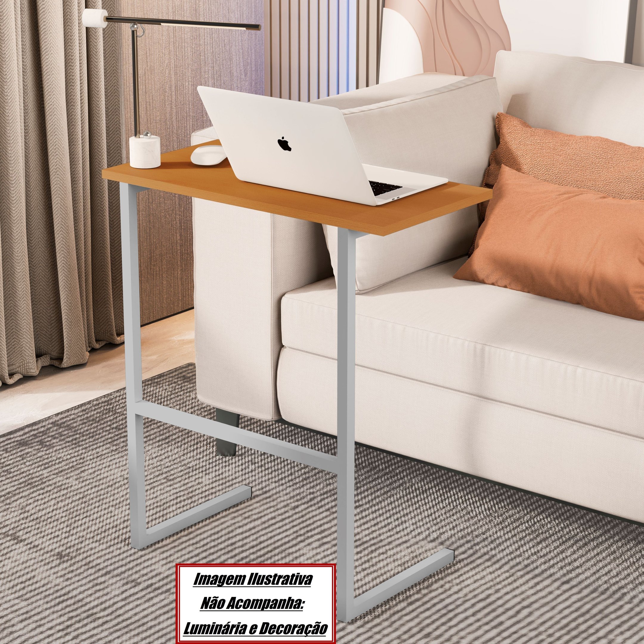 Mesa Apoio Lateral Encaixe Sofa Home Office Thor:nature/cinza ...