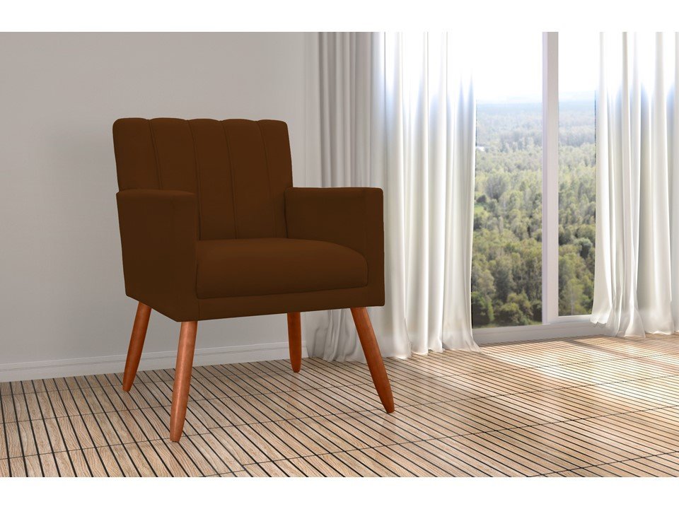 Kit 2 Poltronas Decorativa Cecília Couro Marrom Pés Madeira Mz Decor ...
