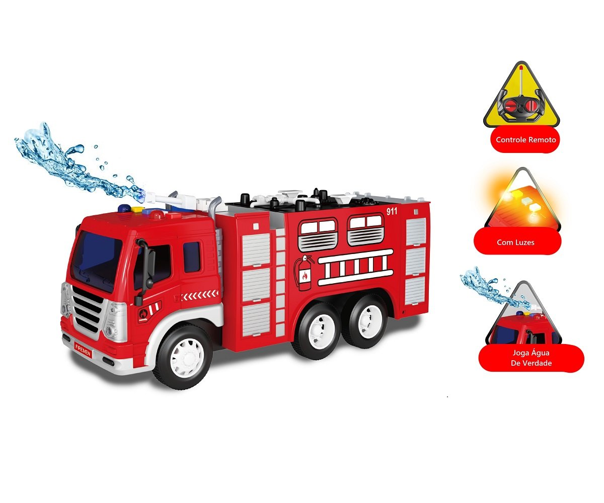 Caminhão De Controle Bombeiro Remoto Luz Som E Lança Água Toyng ...