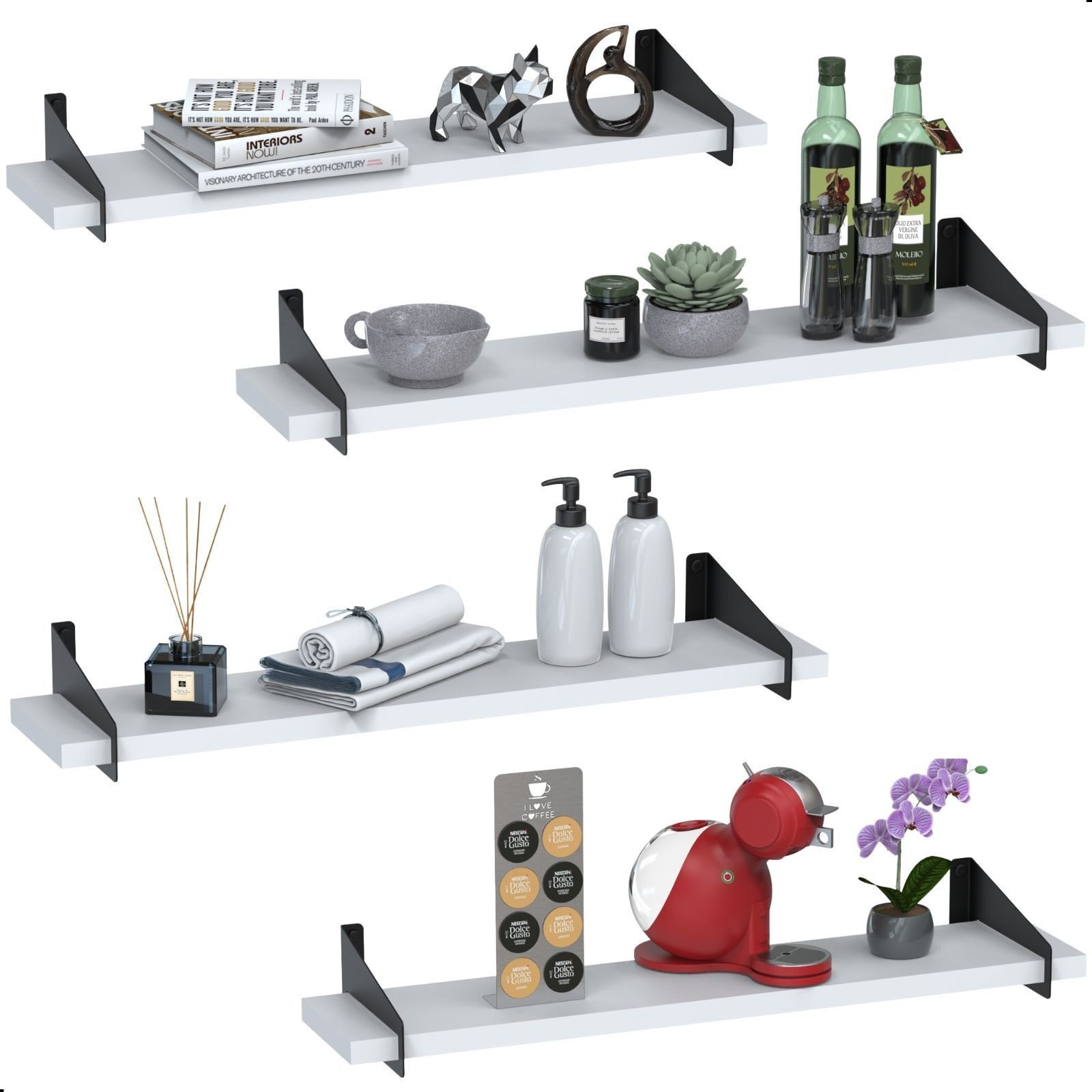 4 Prateleiras Suspensa Estilo Industrial Madeira 60cm Fs Pb:branco | MadeiraMadeira