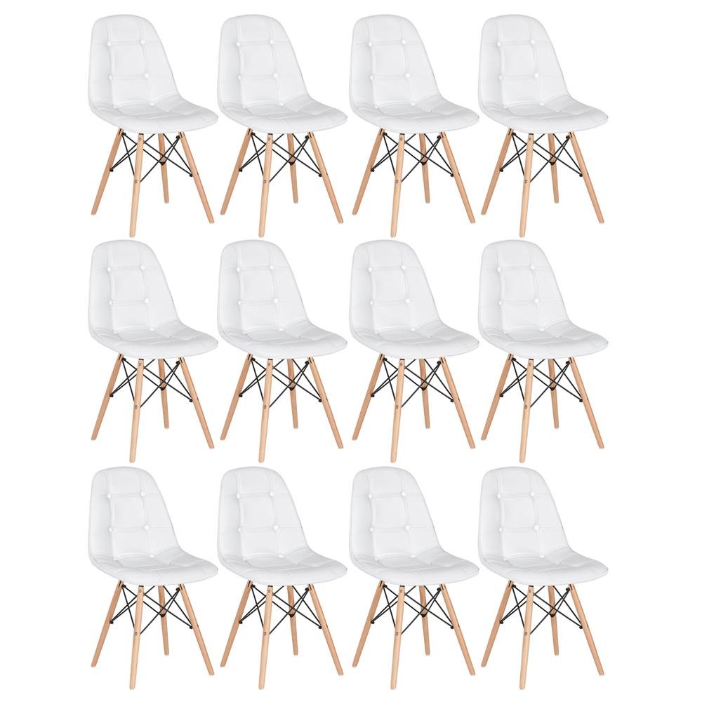 Kit 12 Cadeiras Estofadas Eames Eiffel Botonê - Base de Madeira Clara ...