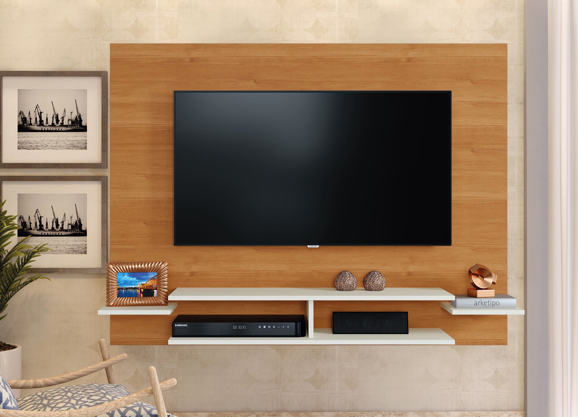 Painel Vitoria para TV até 58 Polegadas:Naturalle/Off White ...