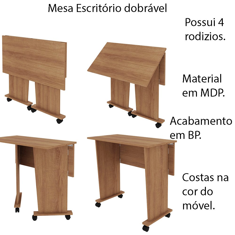 Mesa com rodizio para Escritório Home Office ME4117 MDP Amendoa - Gran ...