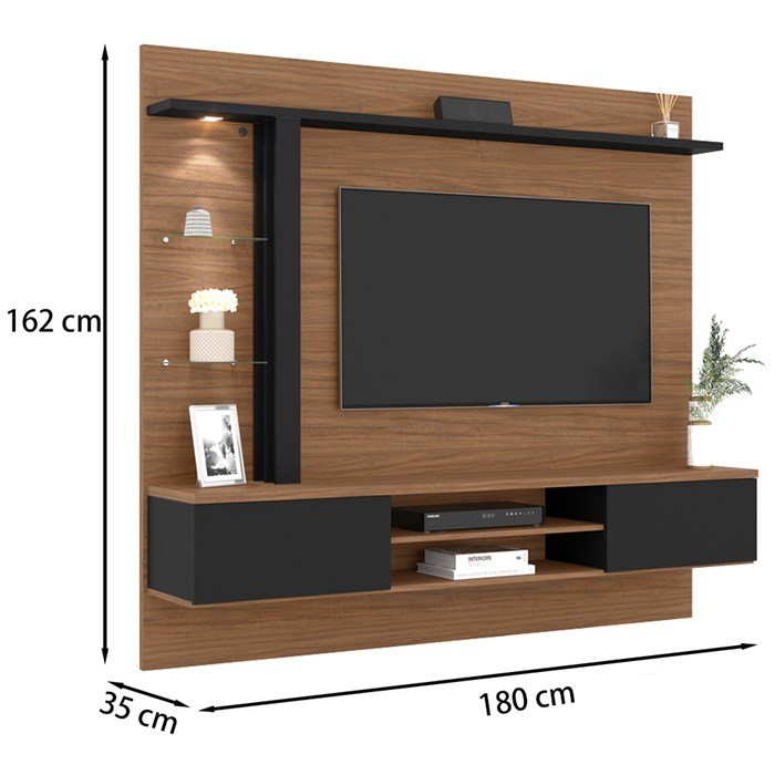 Painel Home Suspenso TV 60 Polegadas Salinas Noce Milano Preto CLB ...
