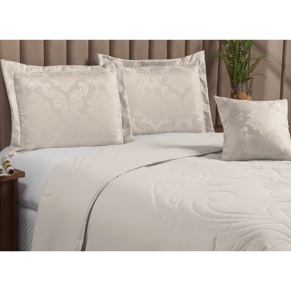 Kit Edredom Acordes Queen Jacquard Microfibra 5 Peças - Palha ...