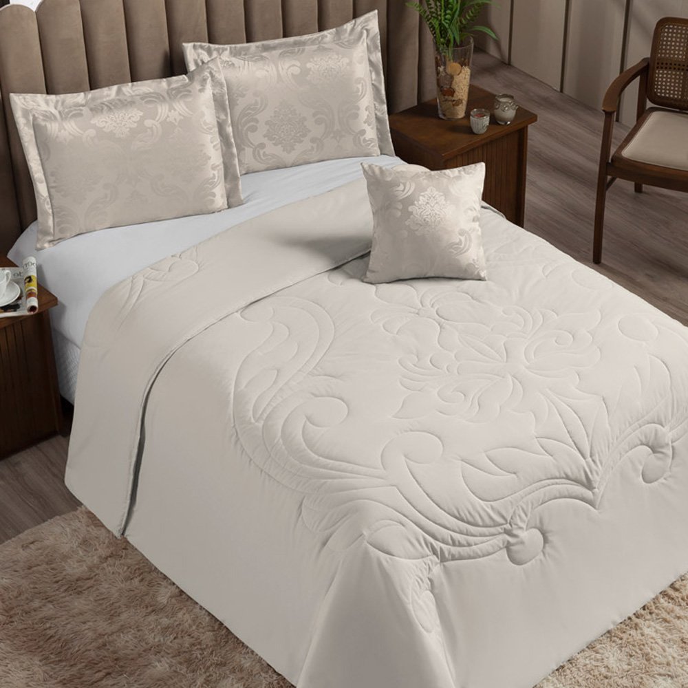 Kit Edredom Acordes Queen Jacquard Microfibra 5 Peças - Palha ...