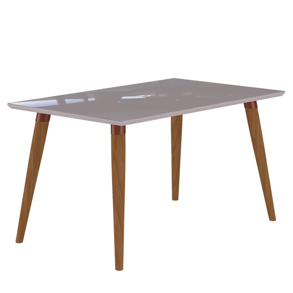 Mesa de jantar Retangular Tampo de Vidro com Pés de Madeira Retrô Cimol Adele 130cm Madeira/Off ...