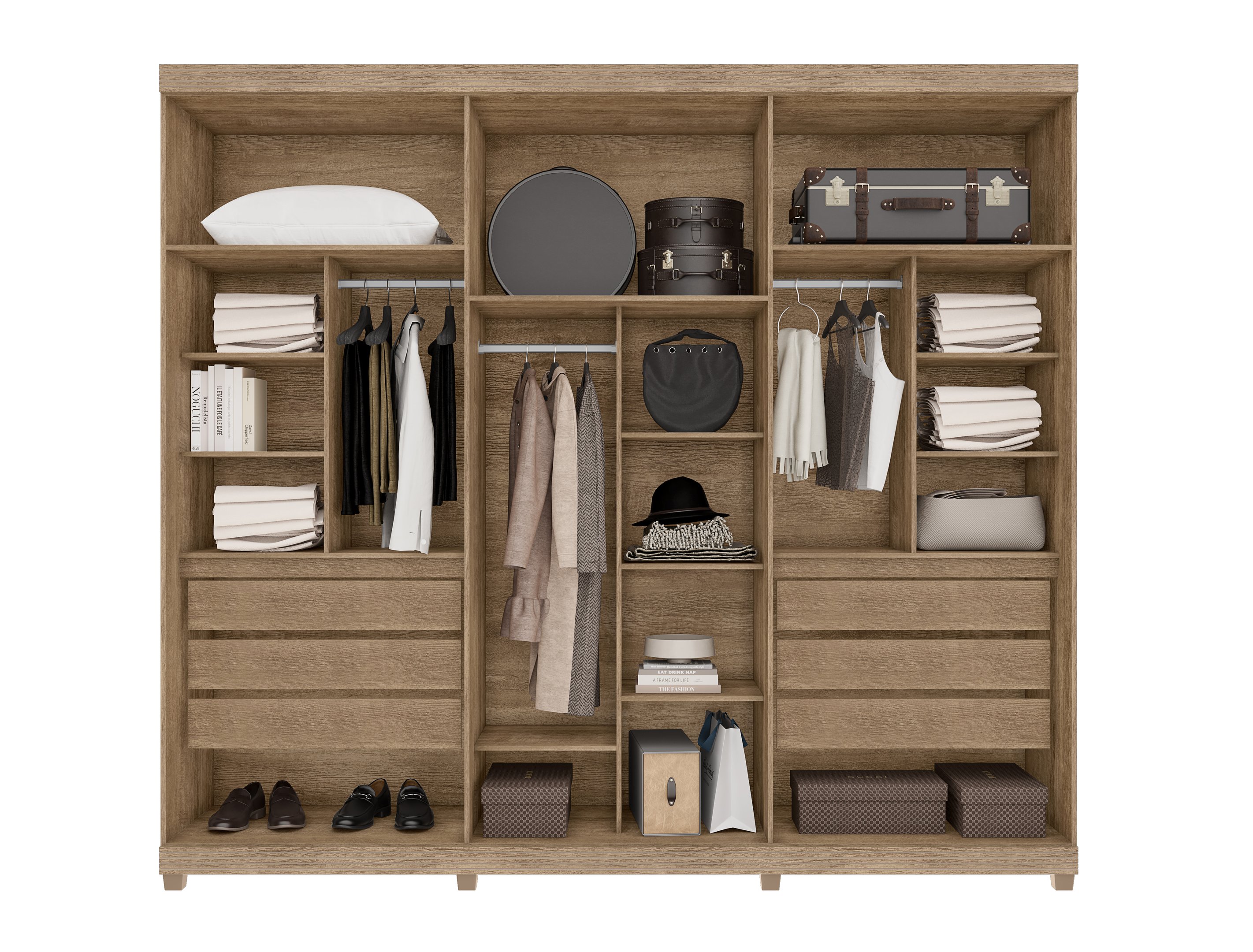 Guarda Roupa 06 Portas e 06 Gavetas Enna com 06 Portas Vidro Reflecta- Lanza:jacarandá/off White ...