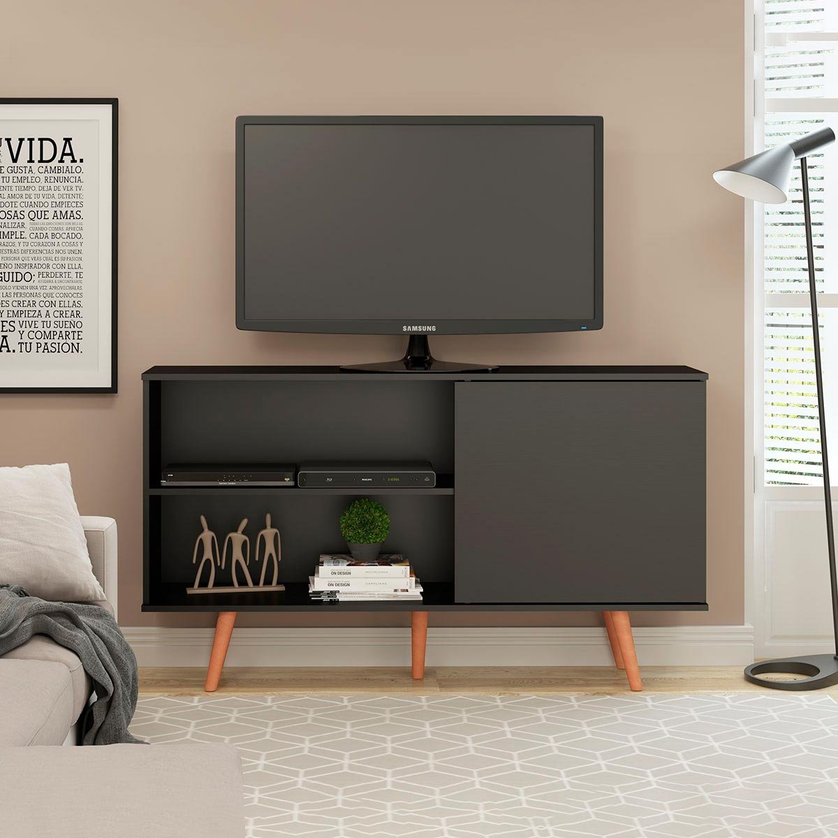 Rack para TV de até 40 Polegadas Pés Palito 136 Cm Preto 0634 MDP - PRIME | MadeiraMadeira