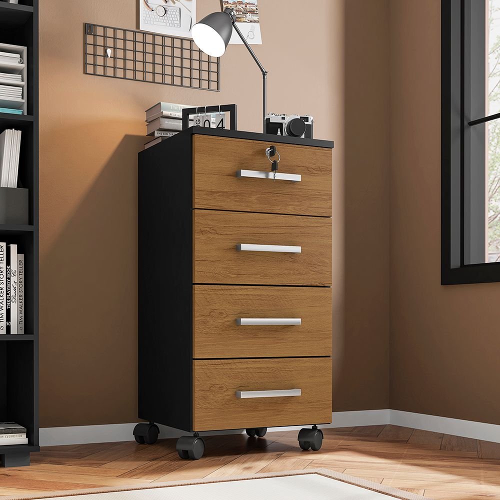 Gaveteiro Office Maya L01- Amarena Móveis - Preto Black/Freijó ...