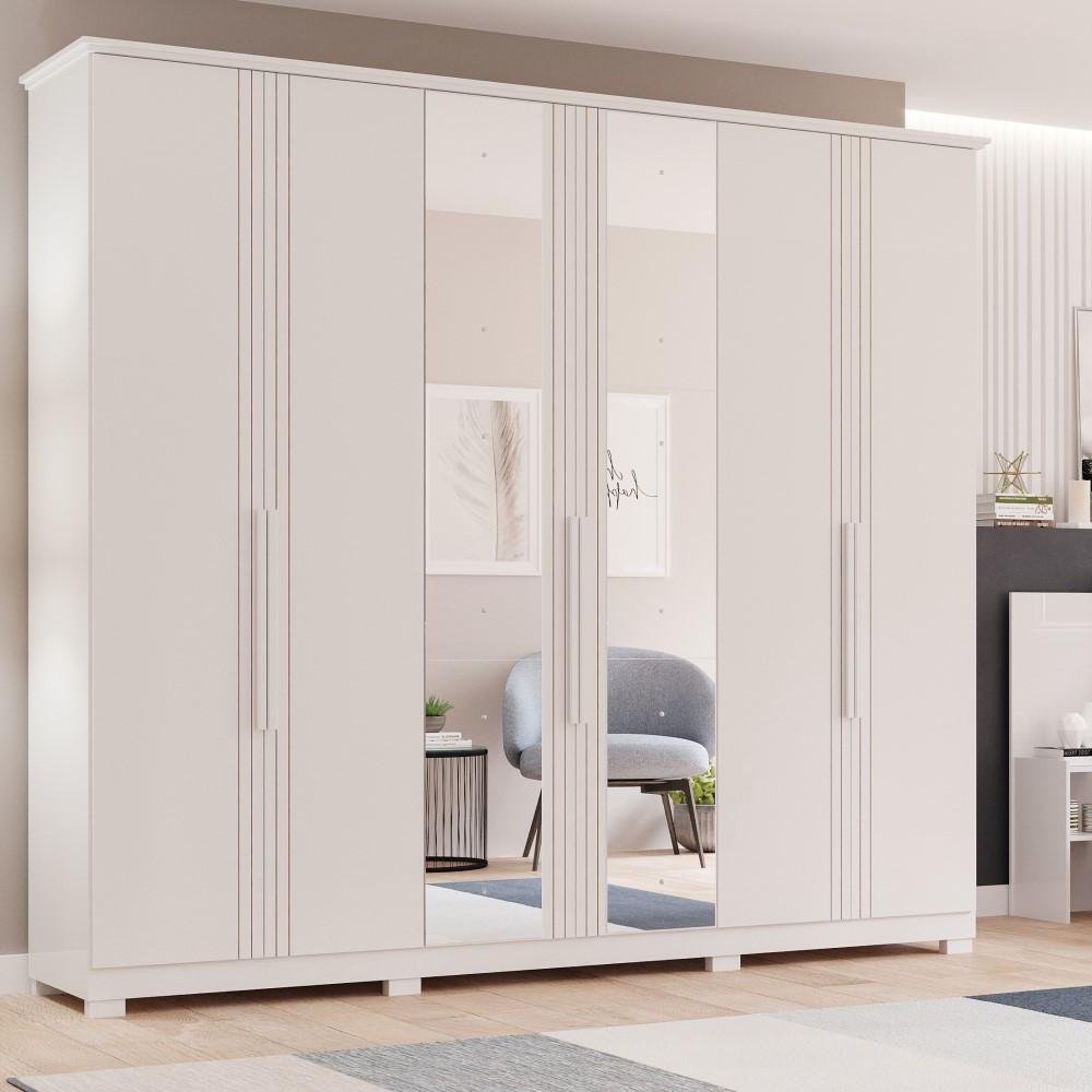 Guarda Roupa Casal Em MDF 6 Portas 6 Espelhos Com Pés 7 Prateleiras 4 ...