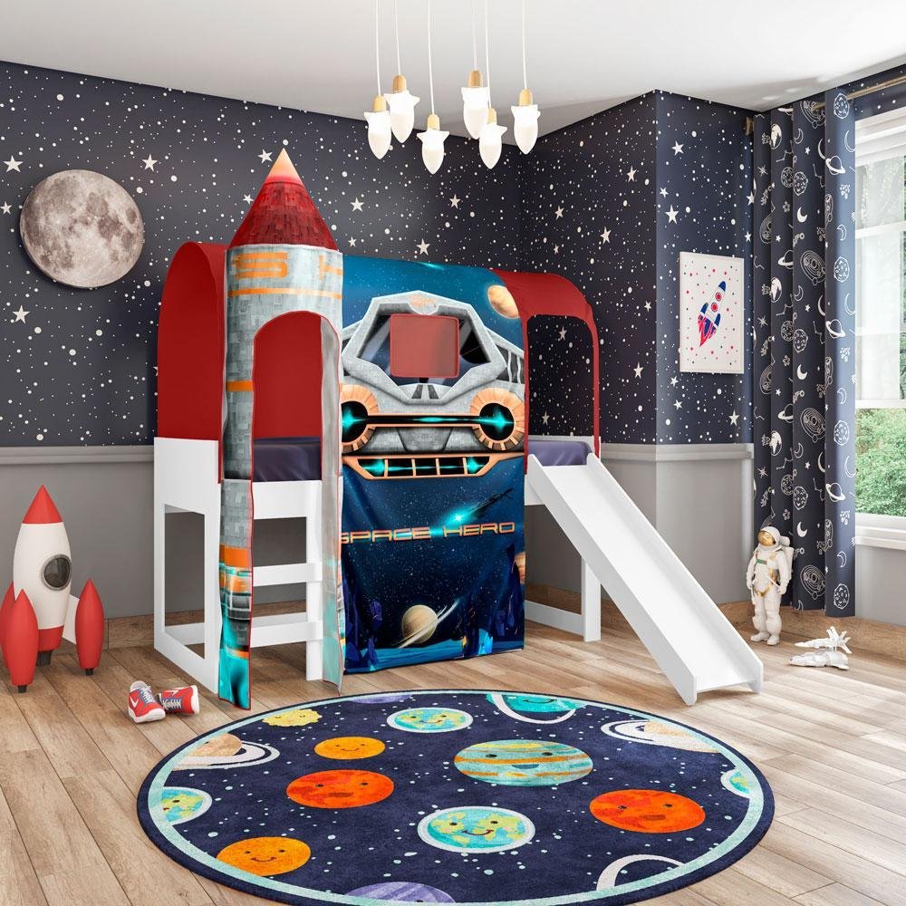 Cama com Escorregador com Dossel 1 Torre com Leds Cyrus Azul ...