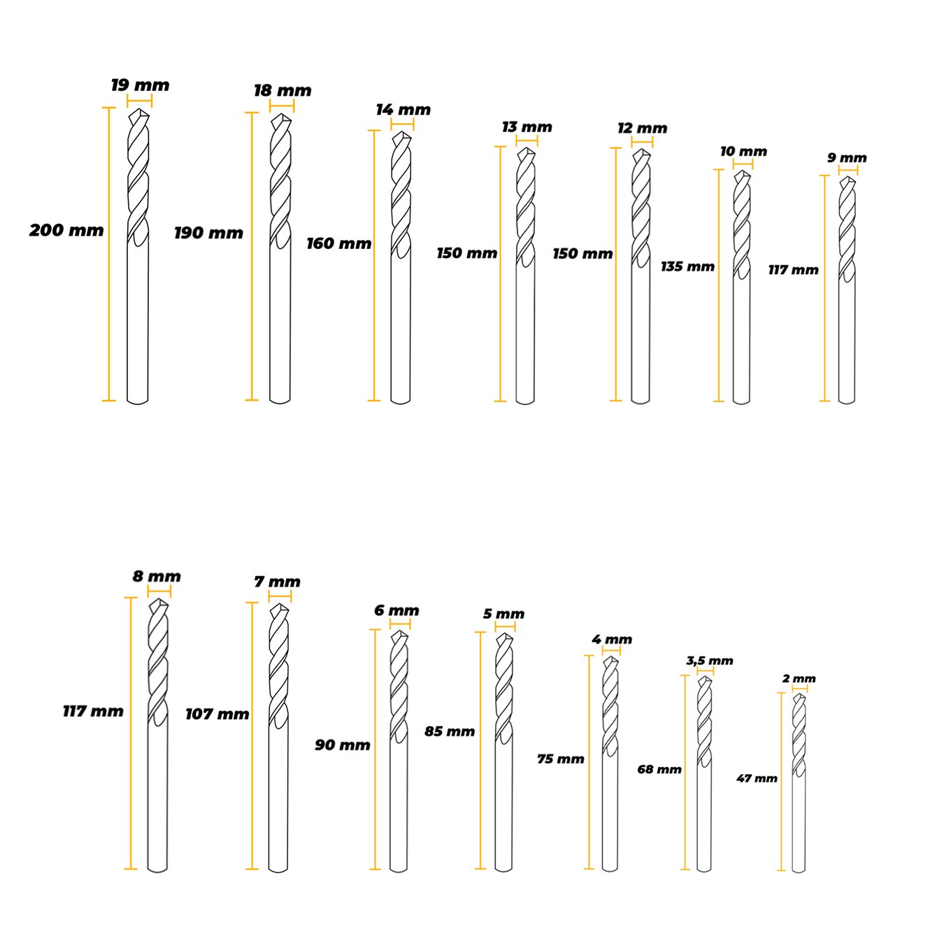 Brocas Aço Rápido com 14 Peças Diversos Tamanhos | MadeiraMadeira