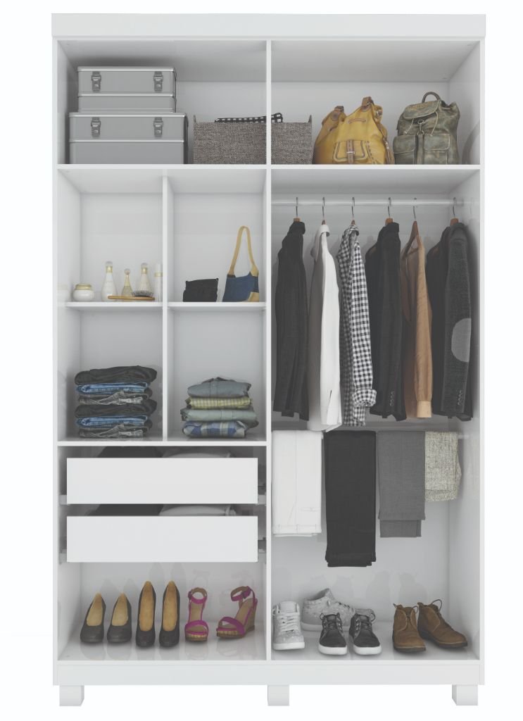 Guarda-Roupa Paranoá com 4 Portas e 2 Gavetas Móveis Rimo Branco/Tauari ...