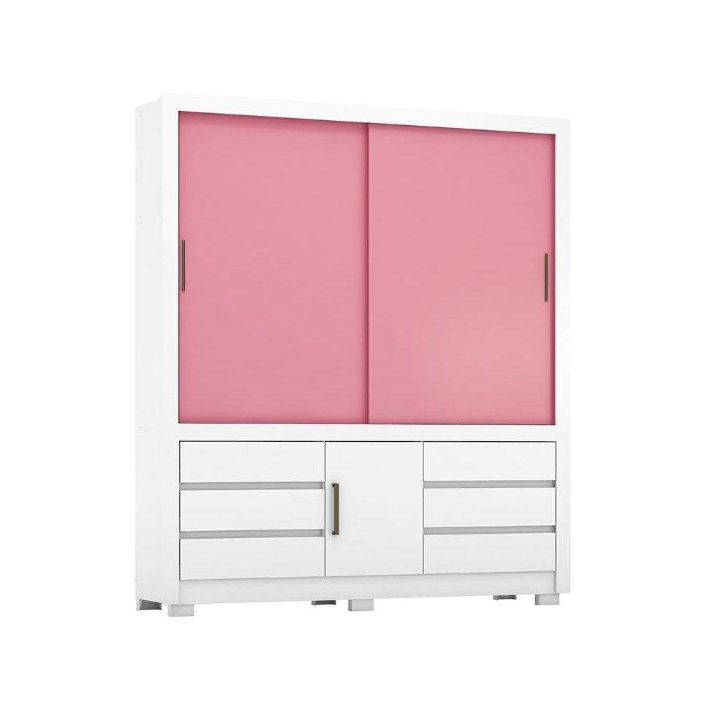 Guarda Roupa Moderno 2 Portas Deslizantes + 6 Gavetas New Branco-rosa ...