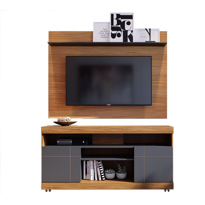 Rack Yara e Painel Maia para Tv 55 Polegadas Noce Milano Preto Clb ...