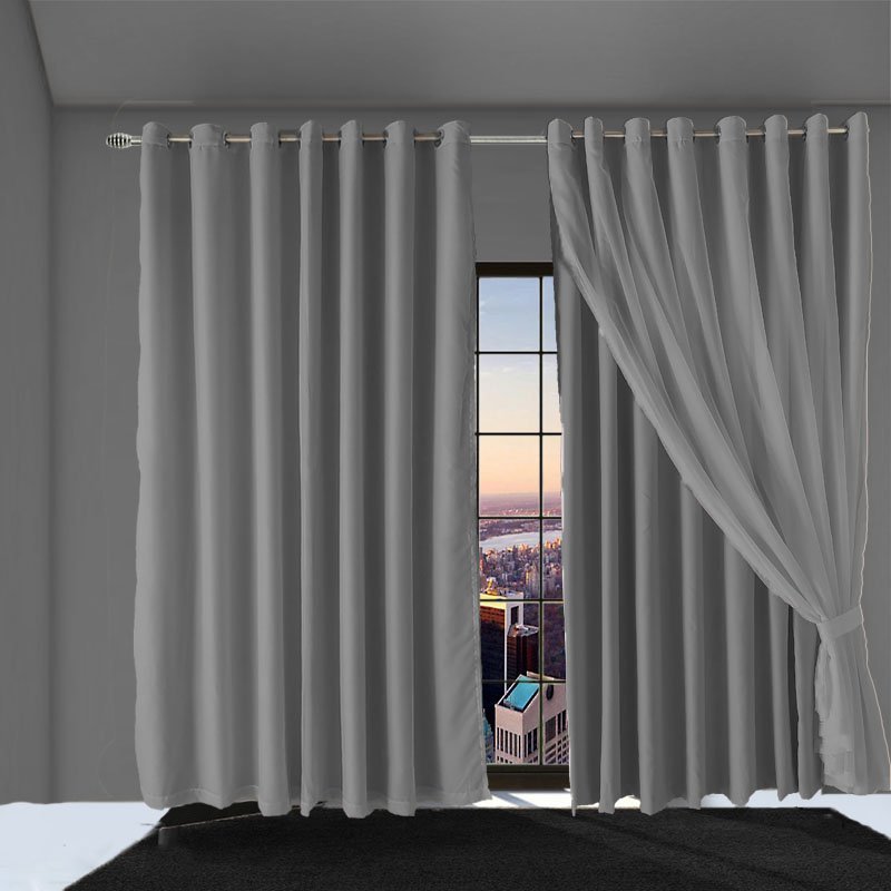 cortina blackout para quarto e sala 5,50 x 2,40 Bruna cinza | MadeiraMadeira