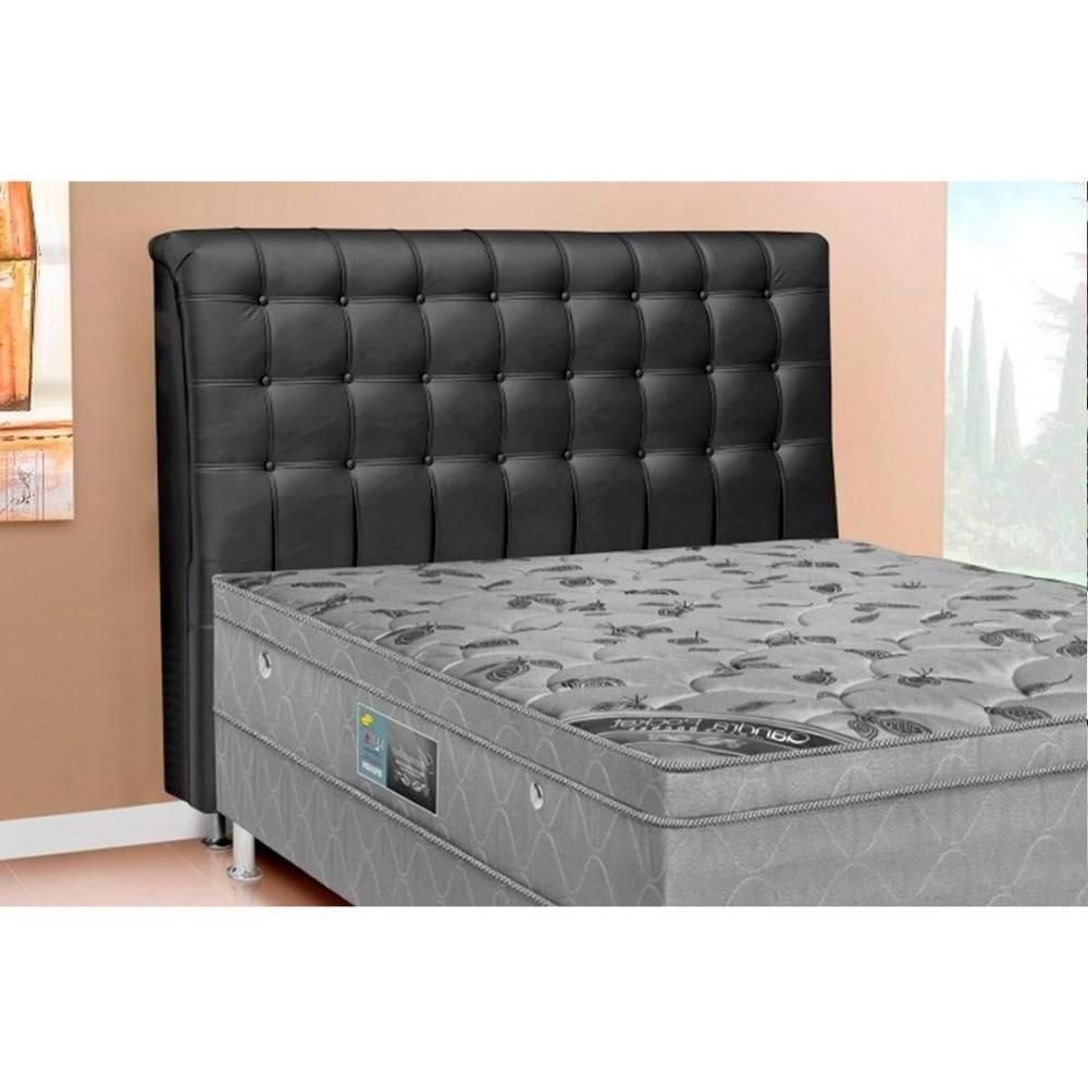 Painel de Cama Box Estofada King Dama Plus Courano Preto - Simbal | MadeiraMadeira