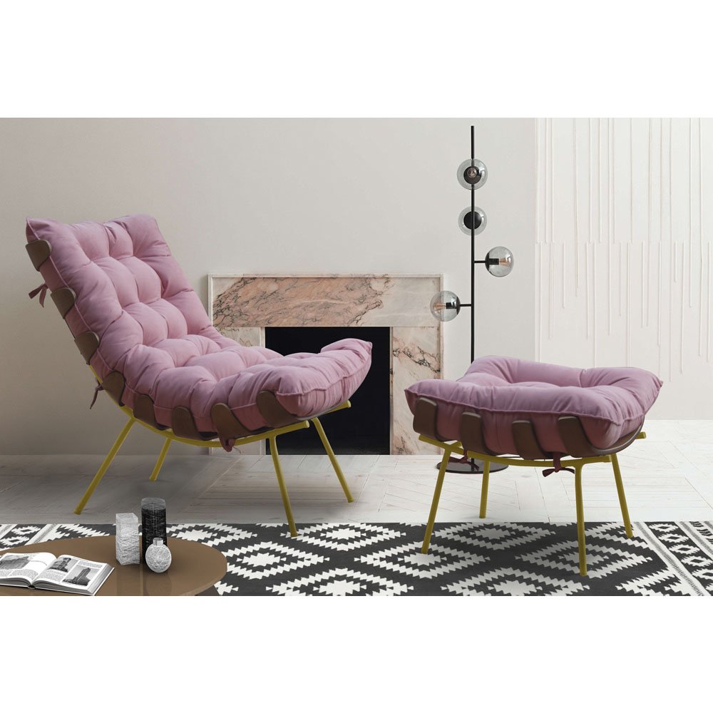 Kit poltrona e puff base fixa Suede Rose - House Moveis | MadeiraMadeira