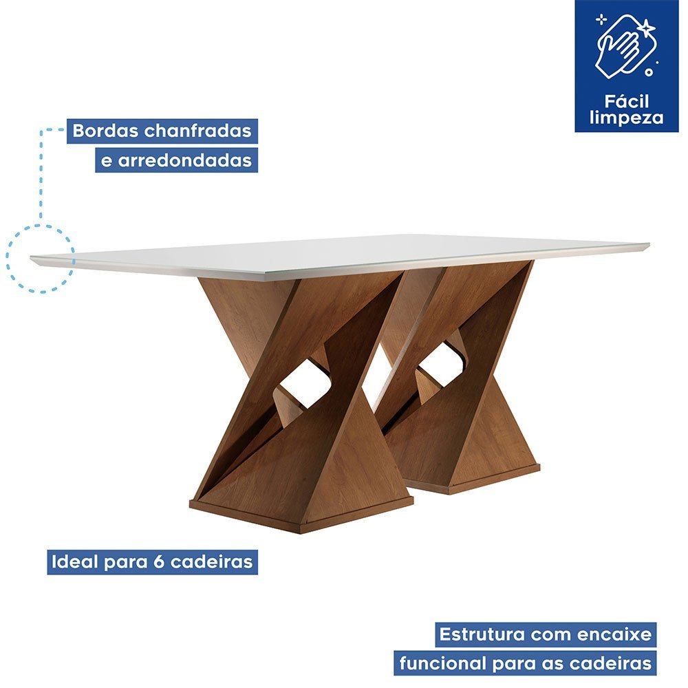 Conjunto Mesa Genova Tampo Slim Vidro Plus 6 Cadeiras Suede Pena Napoles Cel Móveis | MadeiraMadeira
