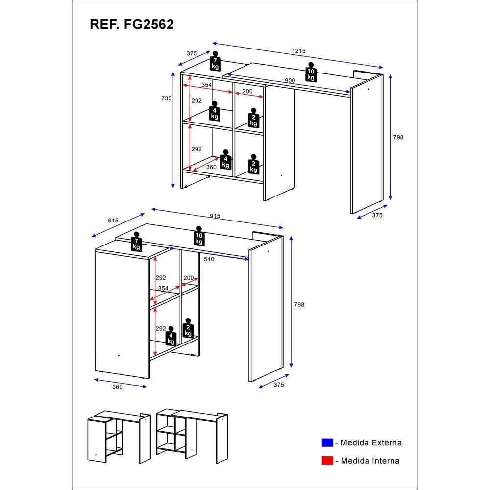 Escrivaninha/Mesa Office com Divisórias Multimóveis FG2562 Branca/Lacca ...