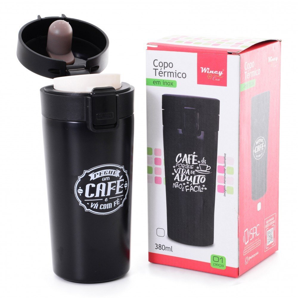 Garrafa Copo Térmico Inox com Tampa Não Vaza 380ml Quente Frio Vácuo Café Chá com Filtro - Wincy ...