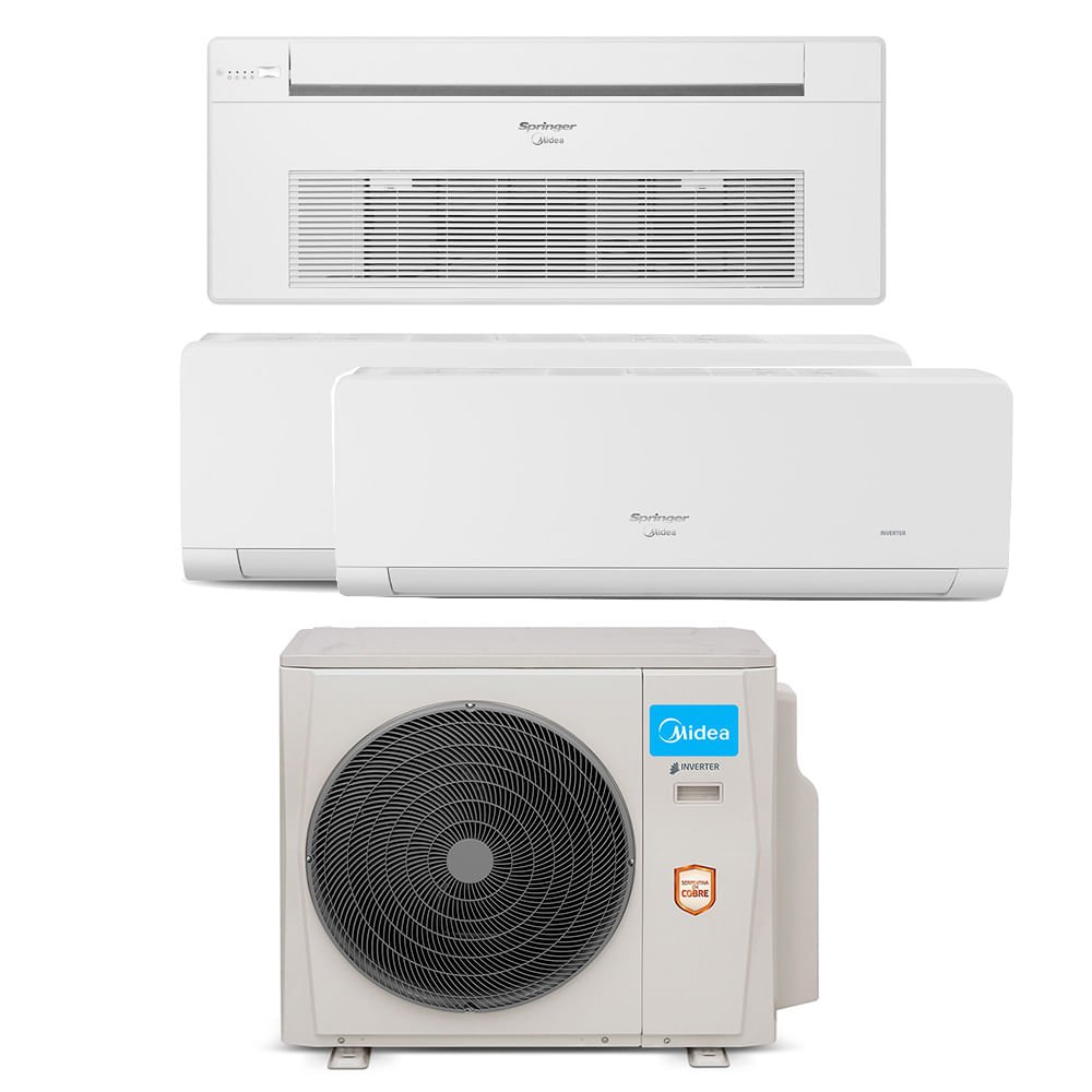 Ar Condicionado Multi Split Inverter Midea 27.000 Btus (2x Evap 9.000 Hi Wall+ 1x Evap 12.000 ...