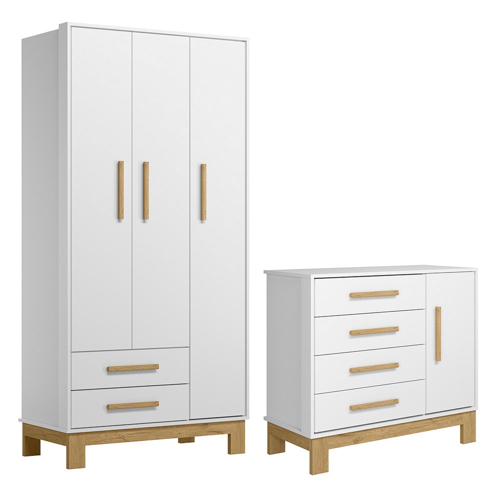 Quarto de Bebê com Roupeiro 4340 e Cômoda 4355 Branco Acetinado Patoti Móveis | MadeiraMadeira