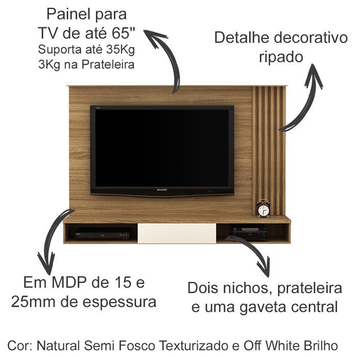 Painel Para Tv 65 Polegadas PB4000 Natural Off White Tecno Mobili ...
