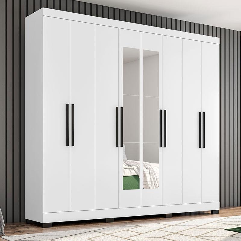 Guarda Roupa Casal 1684 com Espelho e Pés Reto News Branco – Araplac ...