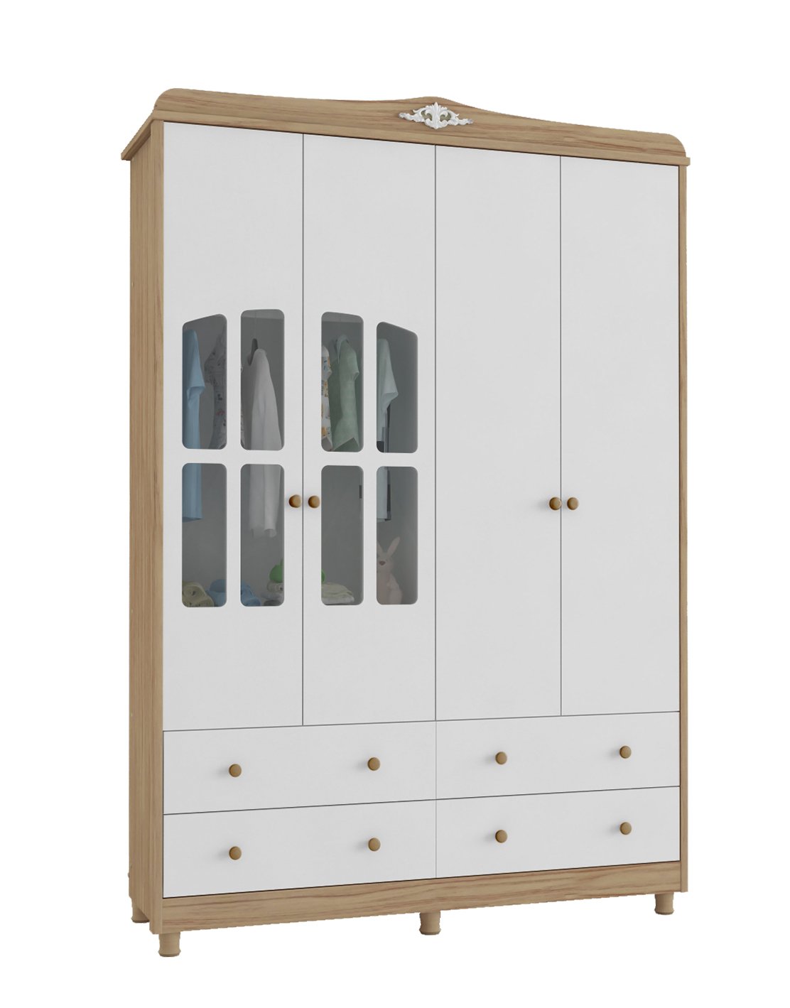 Roupeiro Infantil 4 Portas e 4 Gavetas Elô Branco Brilho/Carvalho ...