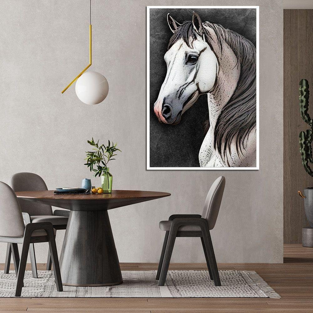 Quadro Decorativo Cavalo Sala Moldura Branca Cx Alta 40x60 | MadeiraMadeira