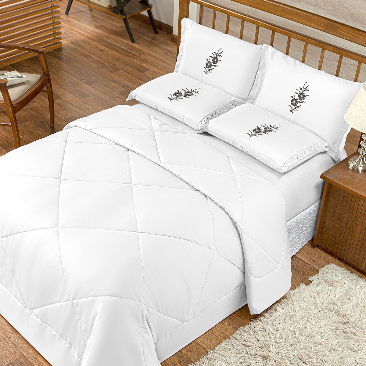 Kit Edredom King Dupla Face Branco 6 Peças Com Lençol de Baixo ...