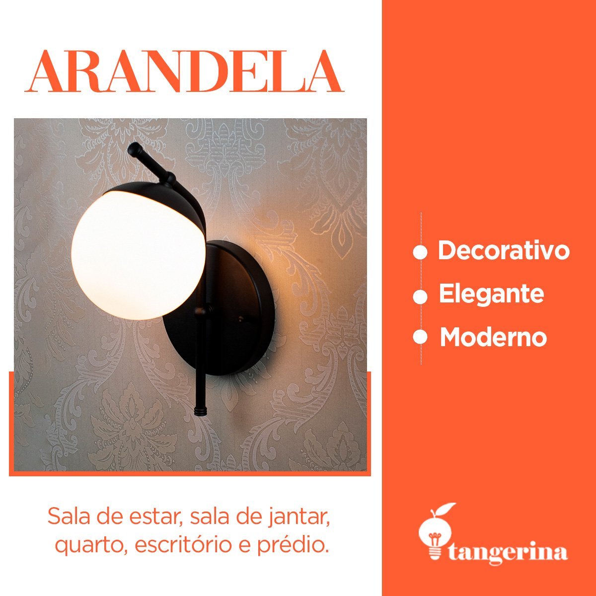 Kit 2 Arandela Parede Inclinada Preto Vidro Globo/esfera | MadeiraMadeira