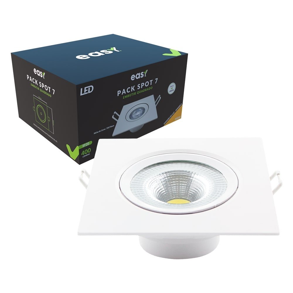 Spot Led de Embutir Quadrado 7w Easy Pack C/10 Bivolt Abs | MadeiraMadeira