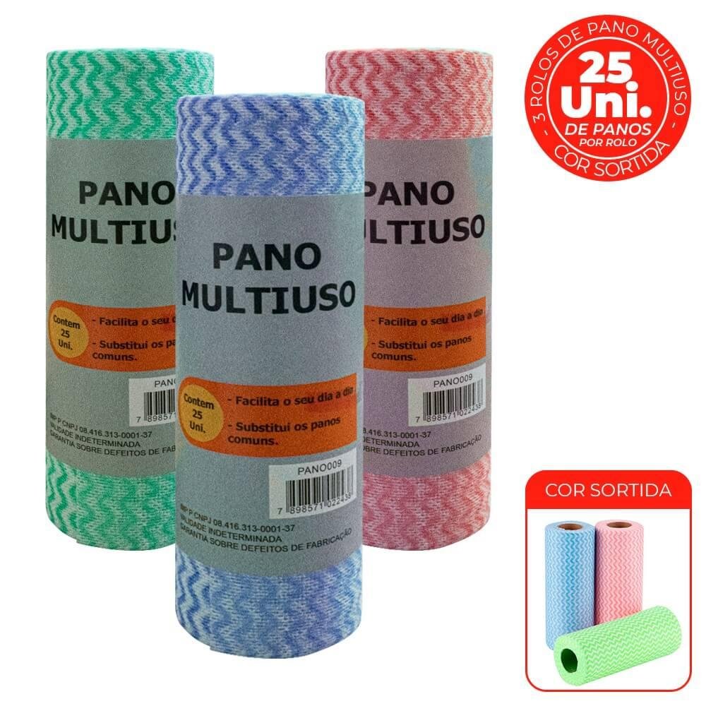 Pano para Limpeza Multiuso 3 Rolos de 25 unidades 20x40cm - Casambiente ...