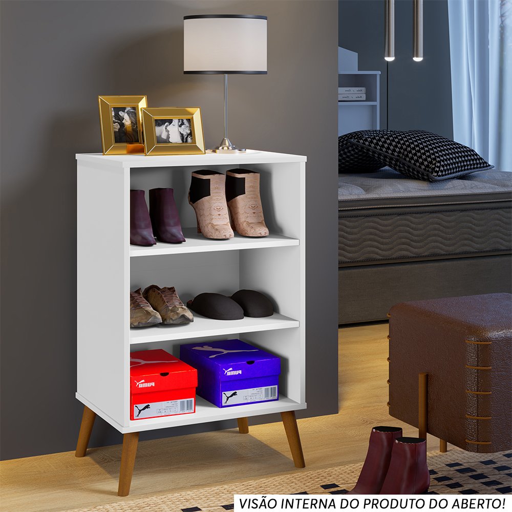 Sapateira Cali em Mdf Branco Base Madeira 2 Portas e 3 Prateleiras ...