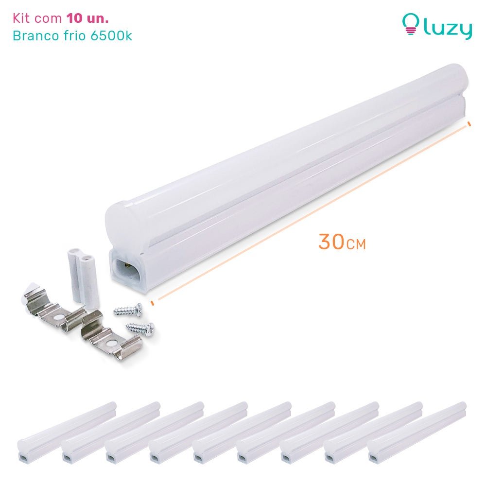 KIT 10 LUMINÁRIA LINEAR LED BATTEN T5 4W 30CM BRANCO FRIO | MadeiraMadeira