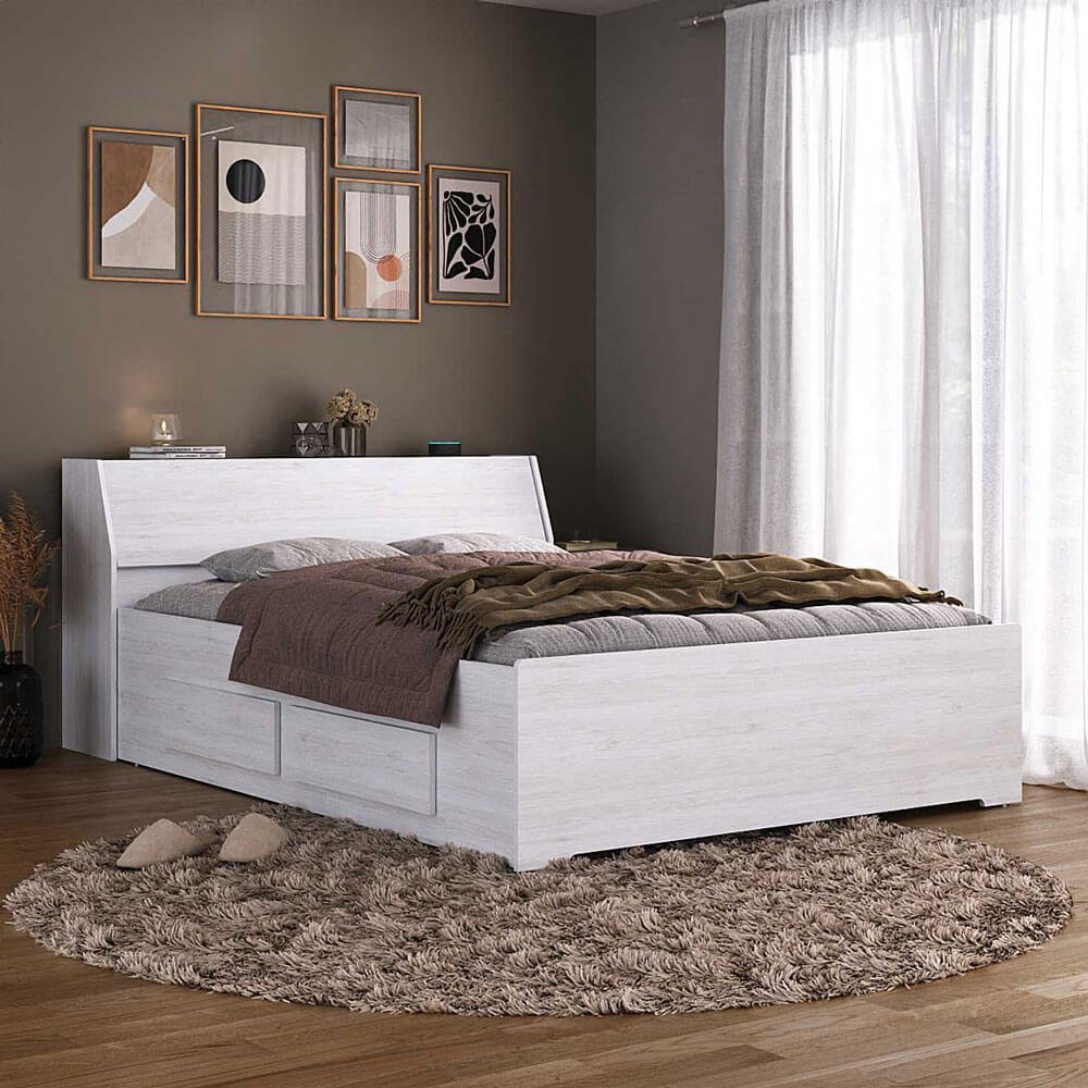 Cama Baú Queen Size com 4 Gavetas Ilan 1251 Carvalho Claro | MadeiraMadeira