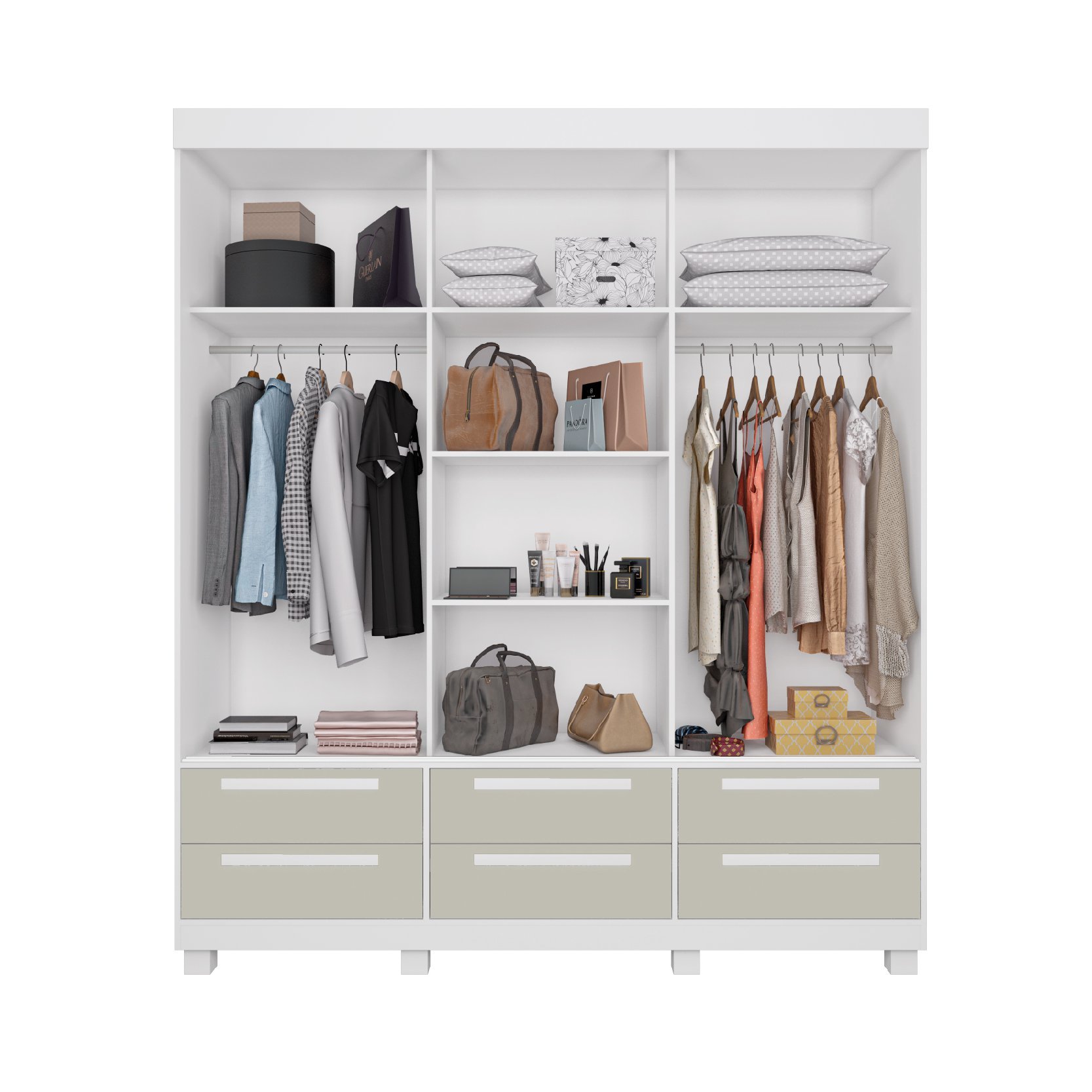 Guarda Roupa Casal Rimo 100% MDF 3 Portas Deslizantes com 6 Gavetas ...