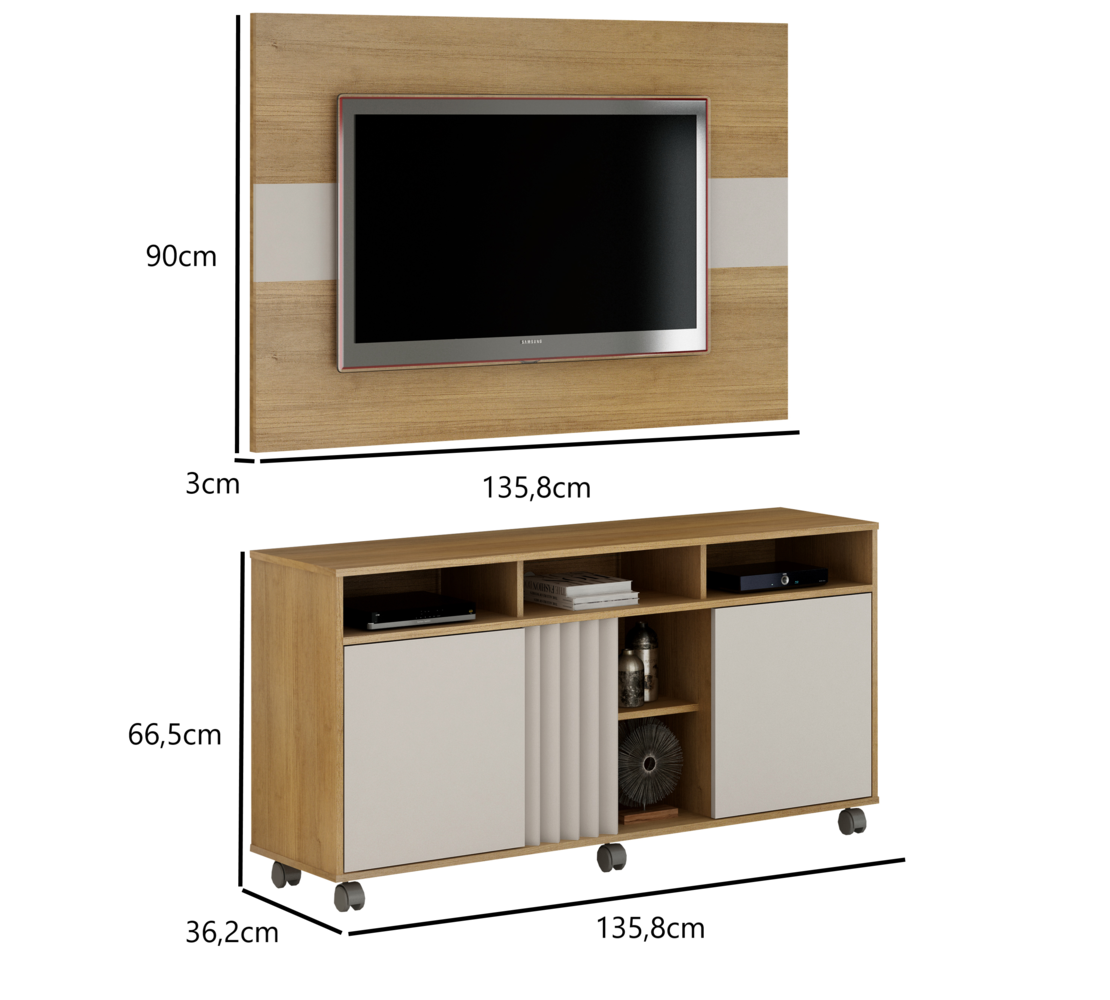 Rack Com Painel para TVs ate 50 Polegadas Viena Valdemoveis Cinamomo/Off White | MadeiraMadeira