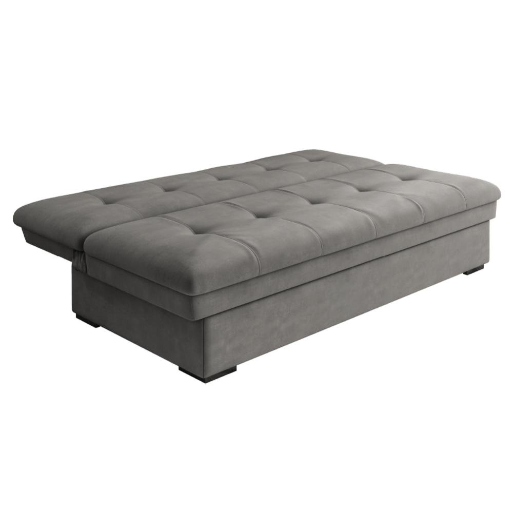 Sofá Cama 3 Lugares Bella Suede Cinza 1,80m | MadeiraMadeira