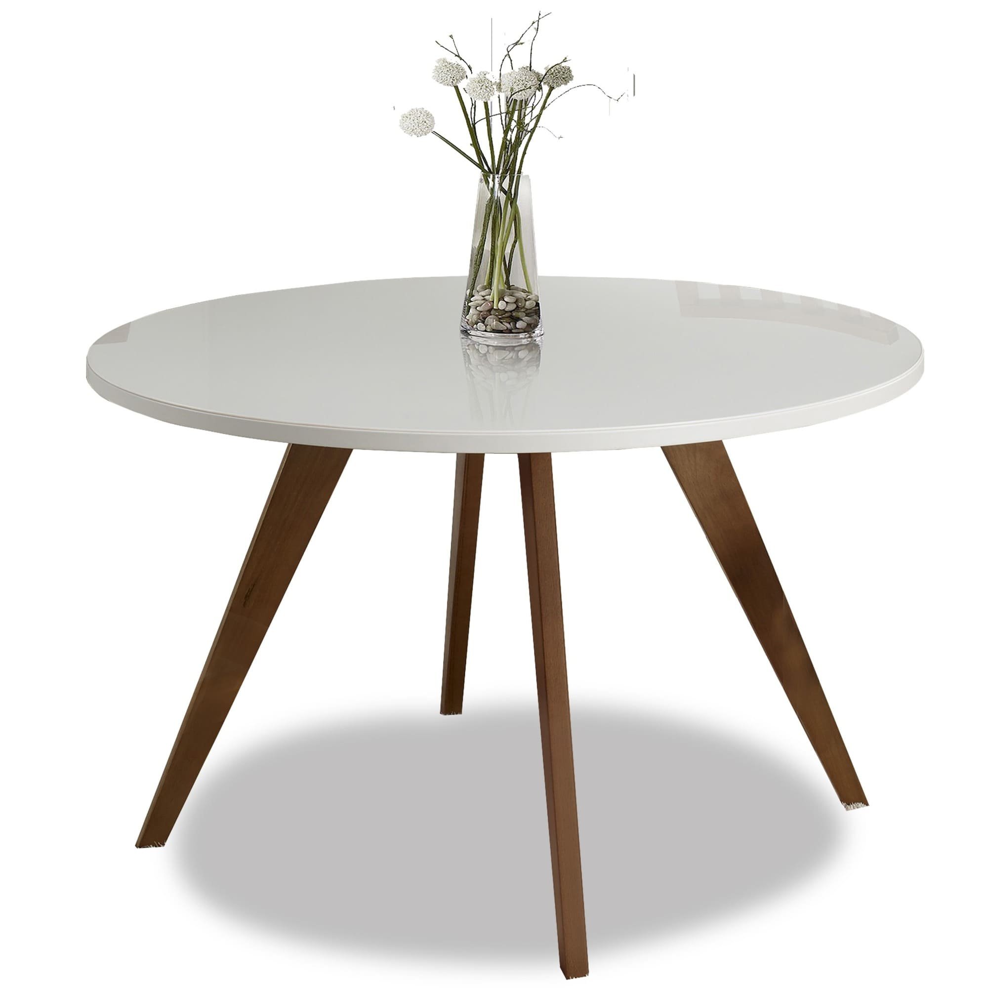 Mesa de Jantar Redonda Lauren com Vidro - As1252 Mmj-as As-castanho Claro/branco Laca 1,10m ...