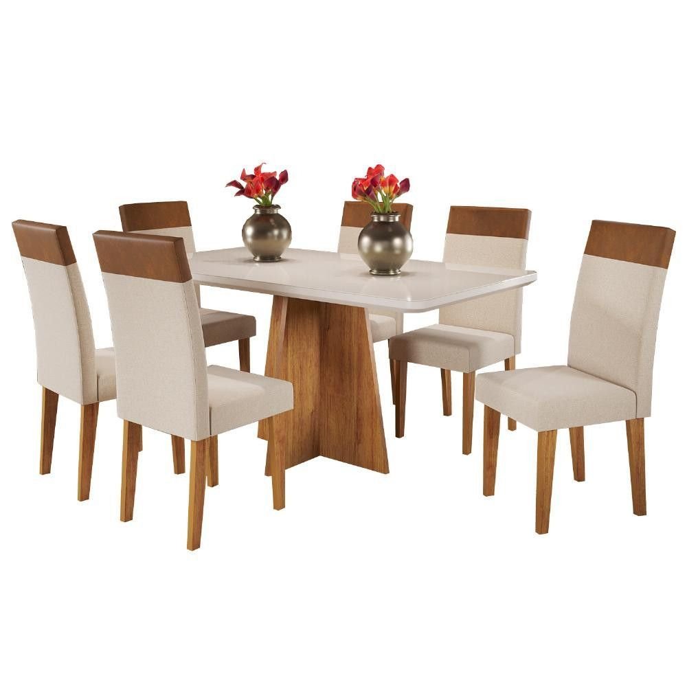 Conjunto de Sala de Jantar Viena - Mesa Mdf/mdp com 6 Cadeiras Turim Tecido Linho - Viero ...