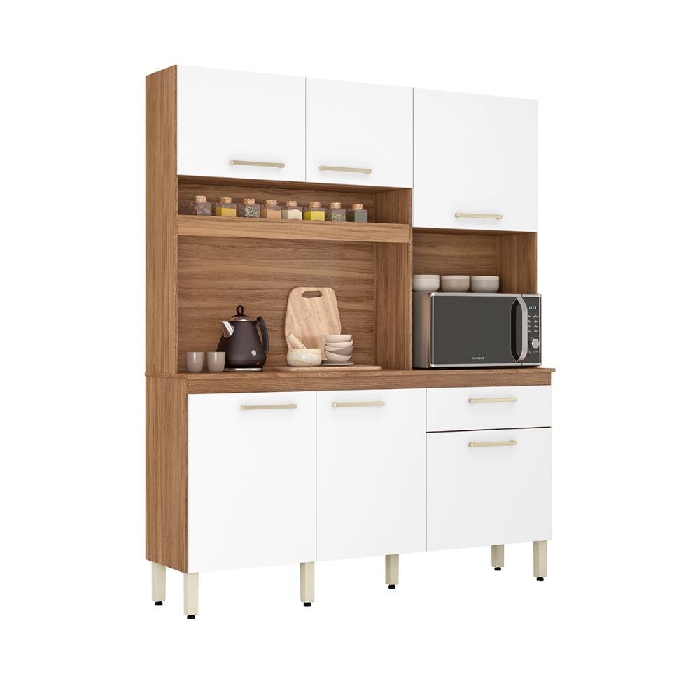 Armário Cozinha Compacta 10 Portas Osaka Amêndola Branco | MadeiraMadeira