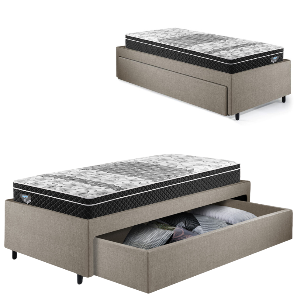 Base Box Cama Solteiro Sapateira Linho e Colchão Gransleep | MadeiraMadeira