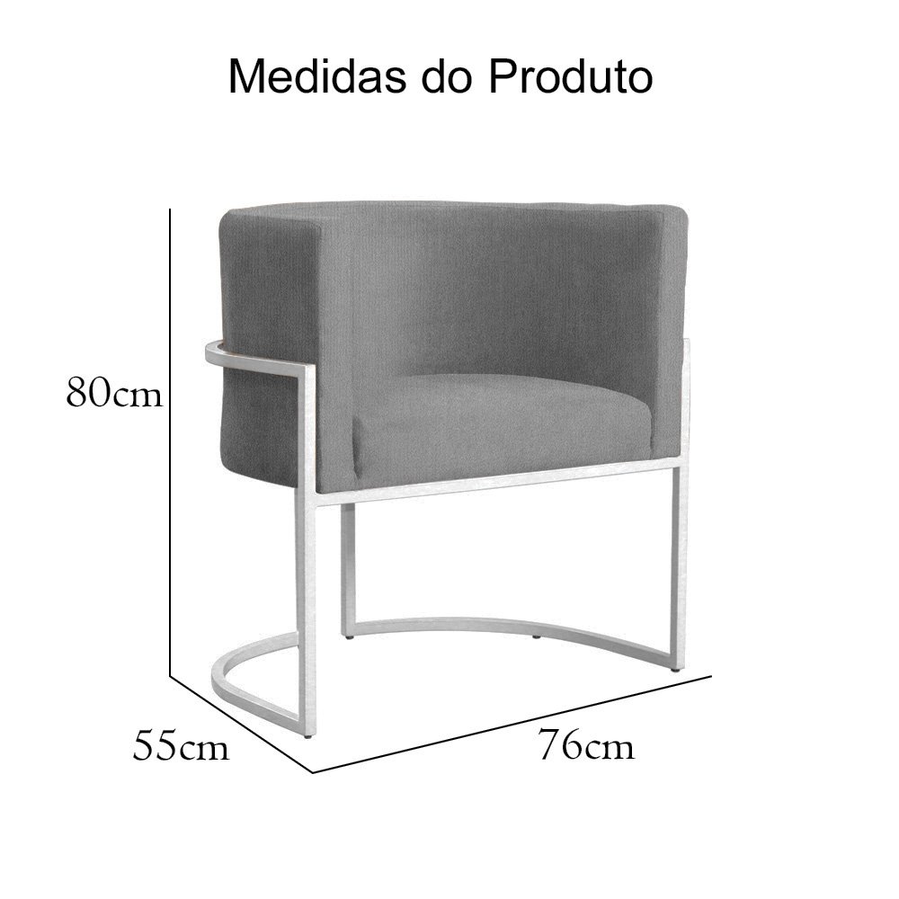 Poltrona Luana Base Metálica Branca Suede Cinza - Vallisa Decor | MadeiraMadeira