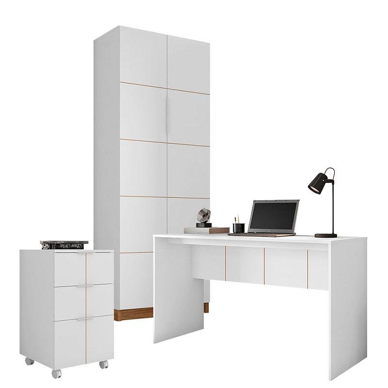 Kit Home Office com Gaveteiro e Mesa 136cm Cubic Branco Louro Freijó ...
